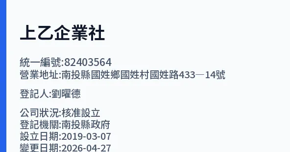 上乙企業社的照片-統編 82403564(南投縣) 公司登記資料與營業項目詳細圖表