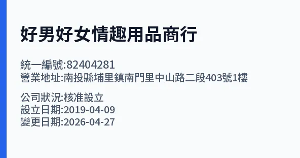 好男好女情趣用品商行的照片-統編 82404281(南投縣) 公司登記資料與營業項目詳細圖表