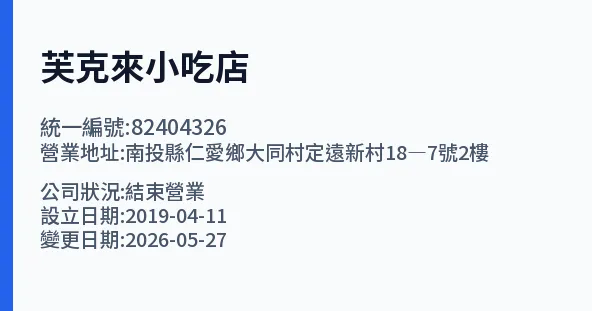 芙克來小吃店的照片-統編 82404326(南投縣) 公司登記資料與營業項目詳細圖表