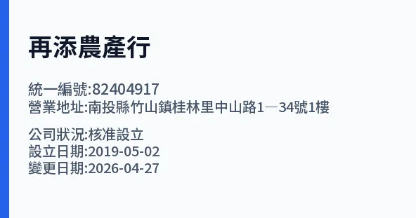 再添農產行的照片-統編 82404917(南投縣) 公司登記資料與營業項目詳細圖表