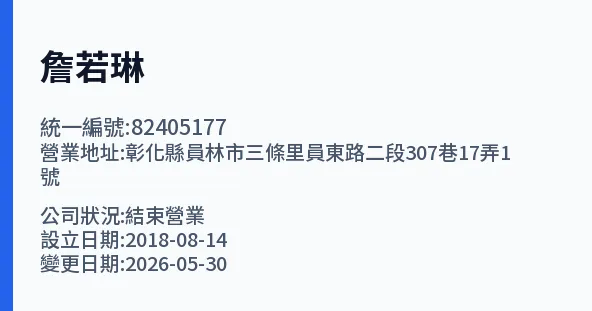詹若琳的照片-統編 82405177(彰化縣) 公司登記資料與營業項目詳細圖表