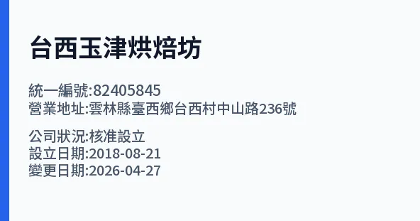 台西玉津烘焙坊的照片-統編 82405845(雲林縣) 公司登記資料與營業項目詳細圖表