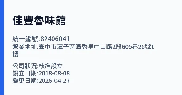 佳豐魯味館的照片-統編 82406041(臺中市) 公司登記資料與營業項目詳細圖表