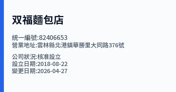 双福麵包店的照片-統編 82406653(雲林縣) 公司登記資料與營業項目詳細圖表
