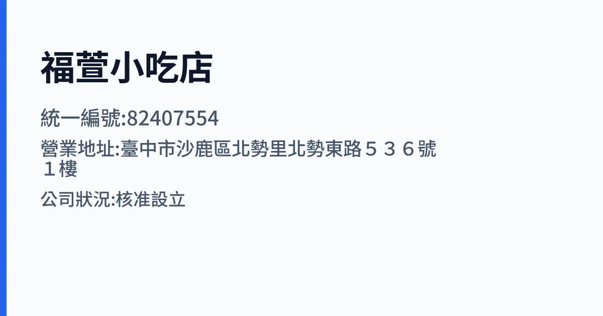 福萱小吃店 - 統編 82407554(臺中市) 公司登記資料與營業項目詳細圖表