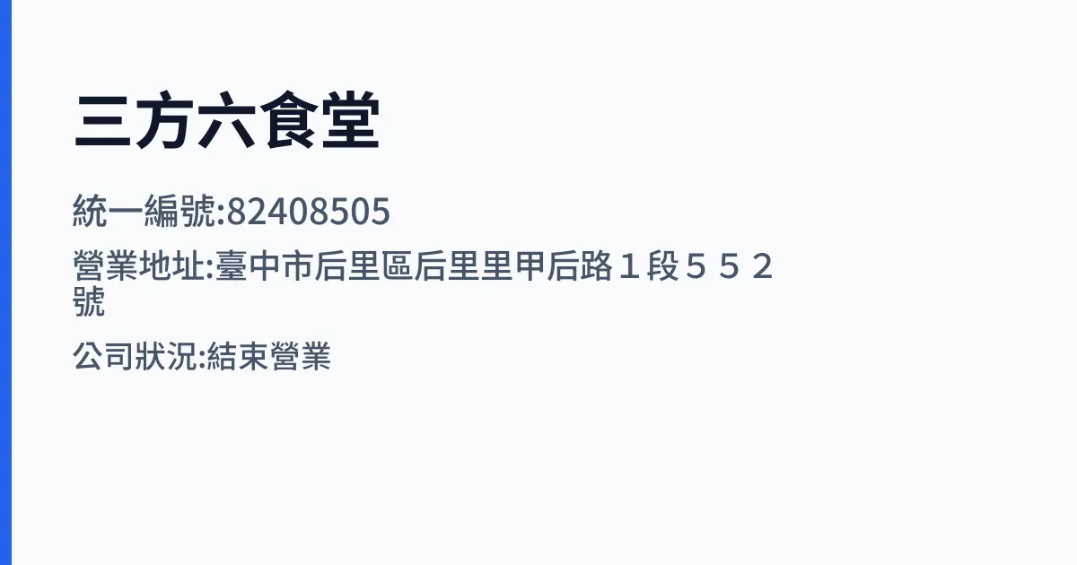 三方六食堂 - 統編 82408505(臺中市) 公司登記資料與營業項目詳細圖表