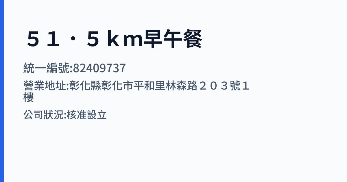 51.5km早午餐 - 統編 82409737(彰化縣) 公司登記資料與營業項目詳細圖表