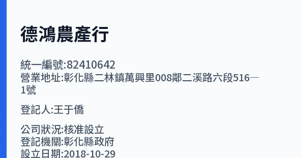 德鴻農產行的照片-統編 82410642(彰化縣) 公司登記資料與營業項目詳細圖表