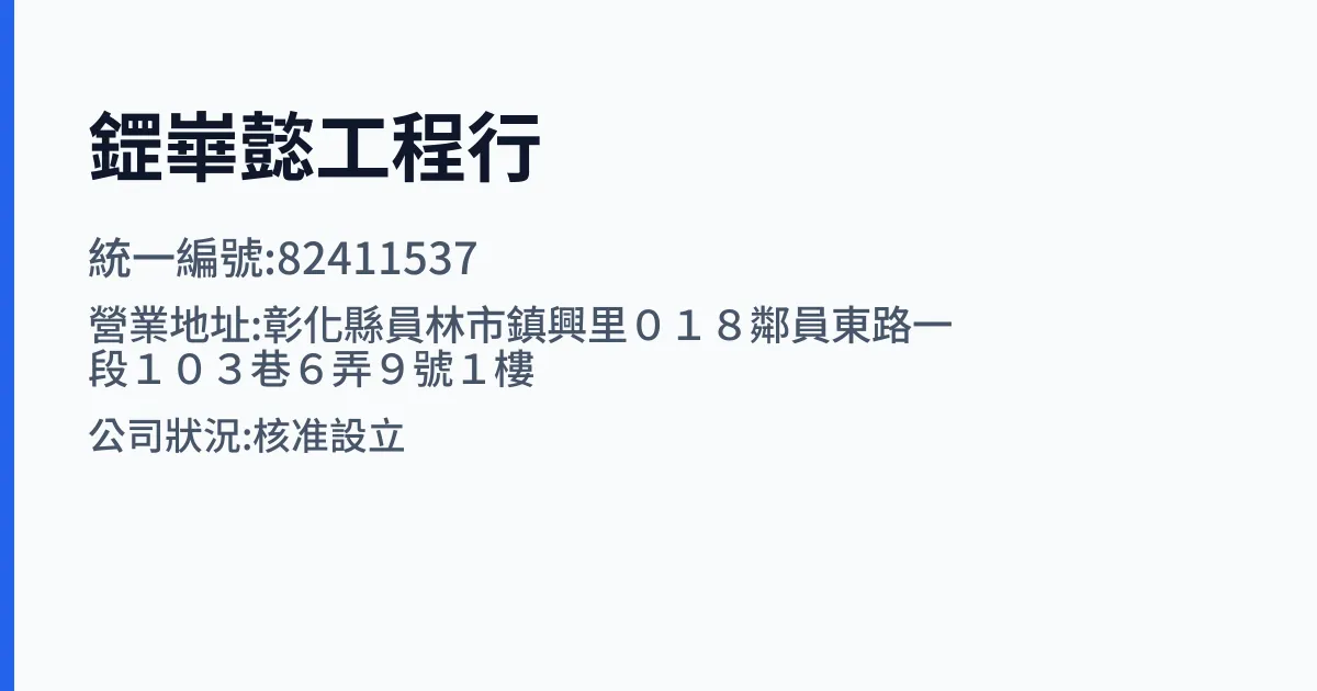 鎠崋懿工程行 - 統編 82411537(彰化縣) 公司登記資料與營業項目詳細圖表
