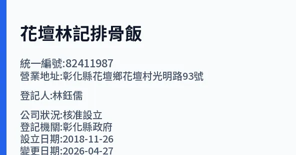 花壇林記排骨飯的照片-統編 82411987(彰化縣) 公司登記資料與營業項目詳細圖表