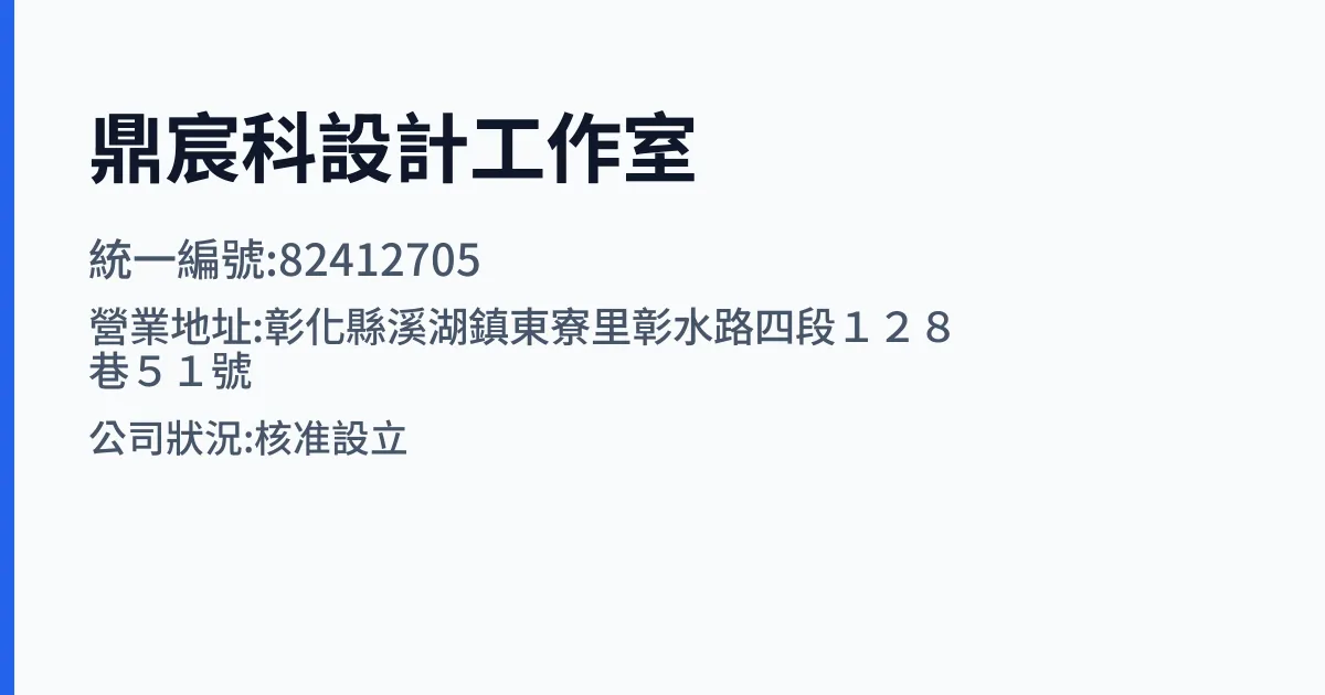 鼎宸科設計工作室 - 統編 82412705(彰化縣) 公司登記資料與營業項目詳細圖表