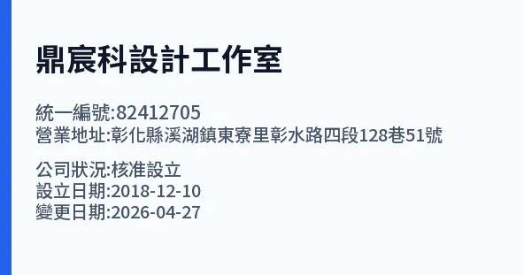 鼎宸科設計工作室的照片-統編 82412705(彰化縣) 公司登記資料與營業項目詳細圖表