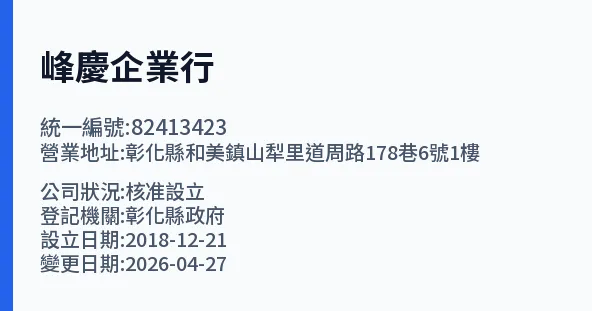 峰慶企業行的照片-統編 82413423(彰化縣) 公司登記資料與營業項目詳細圖表