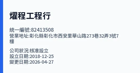 燿程工程行的照片-統編 82413508(彰化縣) 公司登記資料與營業項目詳細圖表