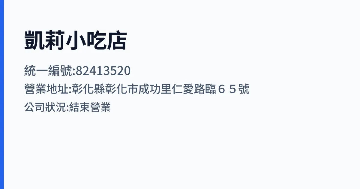 凱莉小吃店 - 統編 82413520(彰化縣) 公司登記資料與營業項目詳細圖表