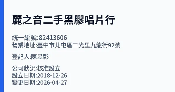 麗之音二手黑膠唱片行的照片-統編 82413606(臺中市) 公司登記資料與營業項目詳細圖表
