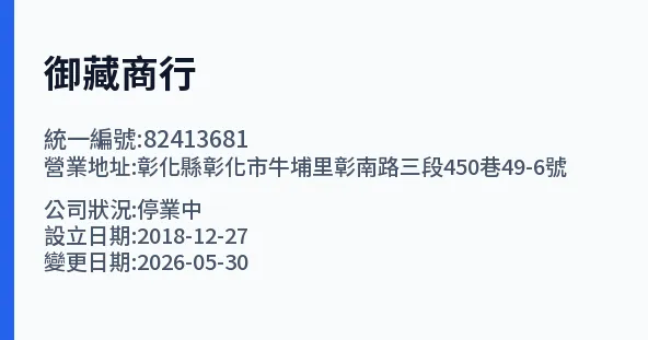 御藏商行的照片-統編 82413681(彰化縣) 公司登記資料與營業項目詳細圖表