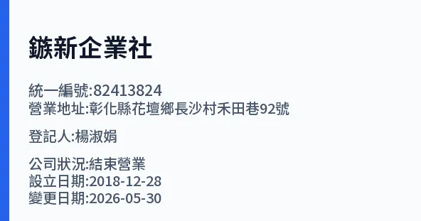 鏃新企業社的照片-統編 82413824(彰化縣) 公司登記資料與營業項目詳細圖表