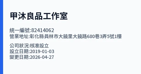 甲沐良品工作室的照片-統編 82414062(彰化縣) 公司登記資料與營業項目詳細圖表