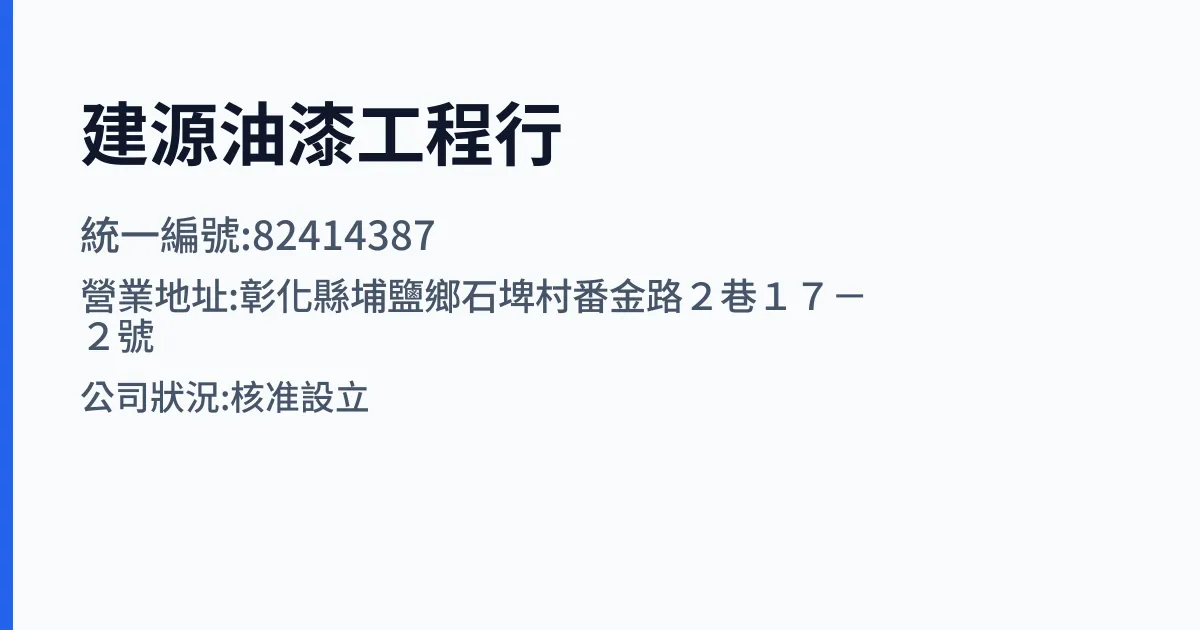 建源油漆工程行 - 統編 82414387(彰化縣) 公司登記資料與營業項目詳細圖表