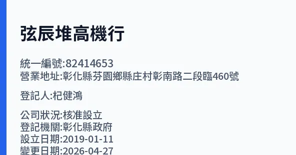 弦辰堆高機行的照片-統編 82414653(彰化縣) 公司登記資料與營業項目詳細圖表