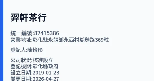 羿軒茶行的照片-統編 82415386(彰化縣) 公司登記資料與營業項目詳細圖表