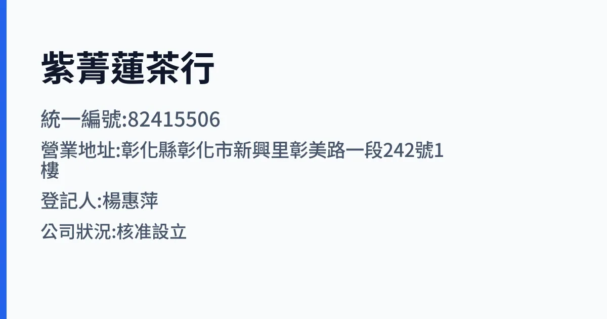 紫菁蓮茶行 - 統編 82415506(彰化縣) 公司登記資料與營業項目詳細圖表