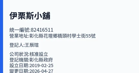 伊栗斯小舖的照片-統編 82416511(彰化縣) 公司登記資料與營業項目詳細圖表