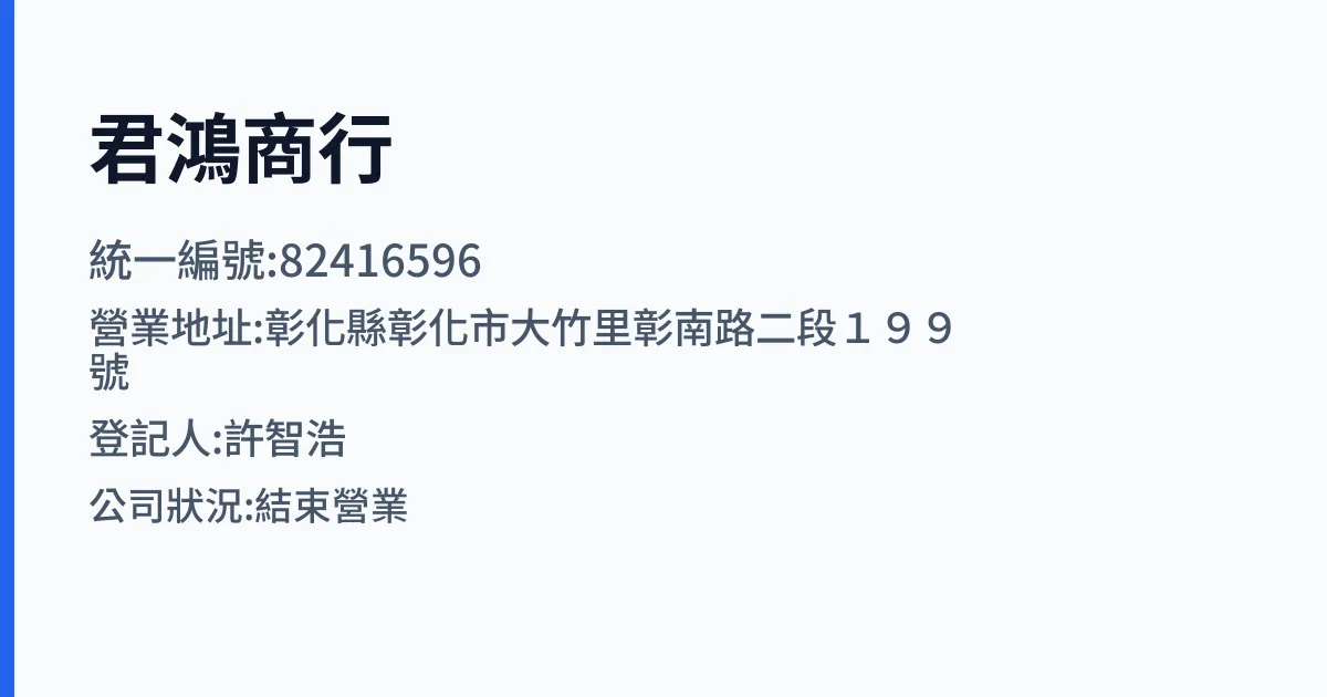 君鴻商行 - 統編 82416596(彰化縣) 公司登記資料與營業項目詳細圖表