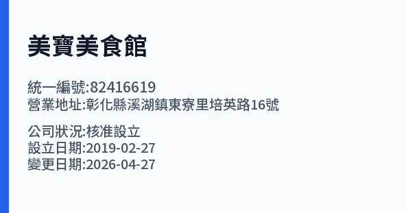 美寶美食館的照片-統編 82416619(彰化縣) 公司登記資料與營業項目詳細圖表