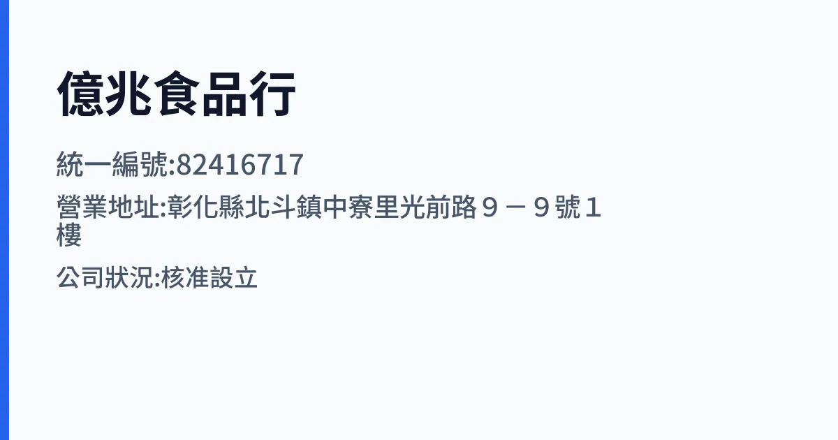 億兆食品行 - 統編 82416717(彰化縣) 公司登記資料與營業項目詳細圖表