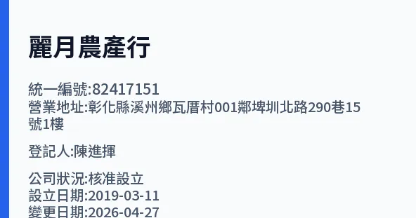 麗月農產行的照片-統編 82417151(彰化縣) 公司登記資料與營業項目詳細圖表