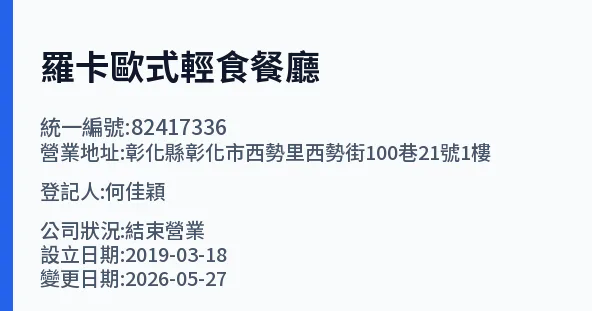 羅卡歐式輕食餐廳的照片-統編 82417336(彰化縣) 公司登記資料與營業項目詳細圖表