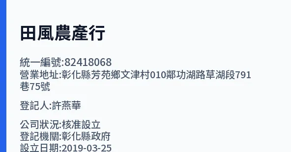 田風農產行的照片-統編 82418068(彰化縣) 公司登記資料與營業項目詳細圖表