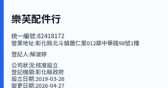 樂芙配件行的照片-統編 82418172(彰化縣) 公司登記資料與營業項目詳細圖表