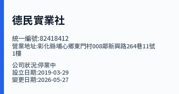 德民實業社的照片-統編 82418412(彰化縣) 公司登記資料與營業項目詳細圖表