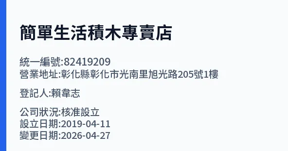 簡單生活積木專賣店的照片-統編 82419209(彰化縣) 公司登記資料與營業項目詳細圖表
