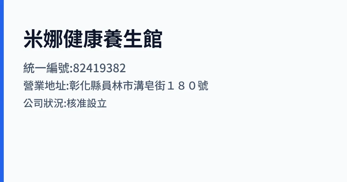 米娜健康養生館 - 統編 82419382(彰化縣) 公司登記資料與營業項目詳細圖表
