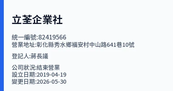 立荃企業社的照片-統編 82419566(彰化縣) 公司登記資料與營業項目詳細圖表