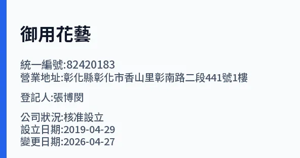 御用花藝的照片-統編 82420183(彰化縣) 公司登記資料與營業項目詳細圖表