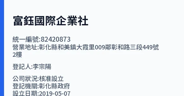 富鈺國際企業社的照片-統編 82420873(彰化縣) 公司登記資料與營業項目詳細圖表