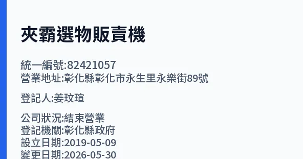 夾霸選物販賣機的照片-統編 82421057(彰化縣) 公司登記資料與營業項目詳細圖表