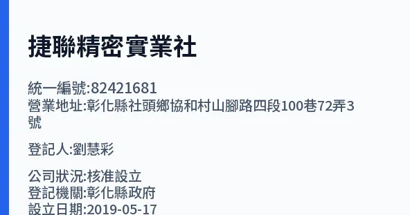 捷聯精密實業社的照片-統編 82421681(彰化縣) 公司登記資料與營業項目詳細圖表