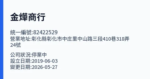 金燁商行的照片-統編 82422529(彰化縣) 公司登記資料與營業項目詳細圖表