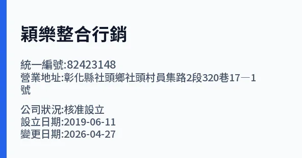 穎樂整合行銷的照片-統編 82423148(彰化縣) 公司登記資料與營業項目詳細圖表