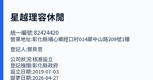 星越理容休閒的照片-統編 82424420(彰化縣) 公司登記資料與營業項目詳細圖表