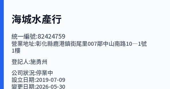 海城水產行的照片-統編 82424759(彰化縣) 公司登記資料與營業項目詳細圖表