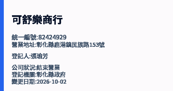 可舒樂商行的照片-統編 82424929(彰化縣) 公司登記資料與營業項目詳細圖表