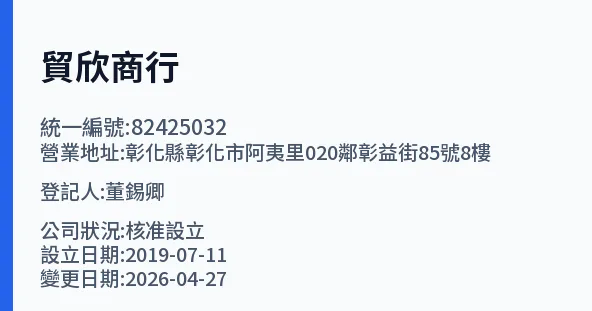 貿欣商行的照片-統編 82425032(彰化縣) 公司登記資料與營業項目詳細圖表