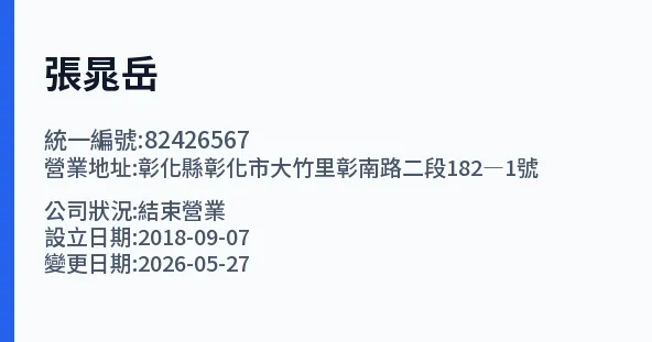 張晁岳的照片-統編 82426567(彰化縣) 公司登記資料與營業項目詳細圖表